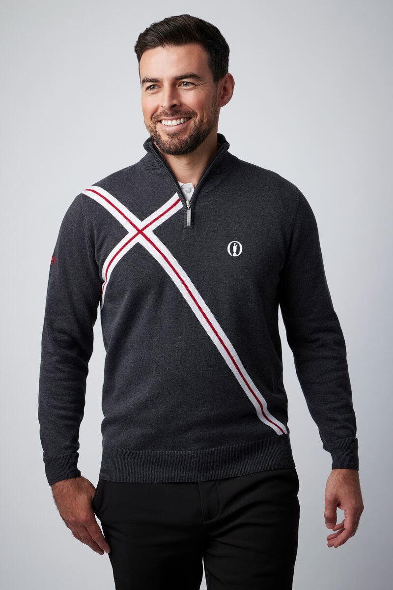 The Open Mens Cross Cotton Bracken Golf Sweater
